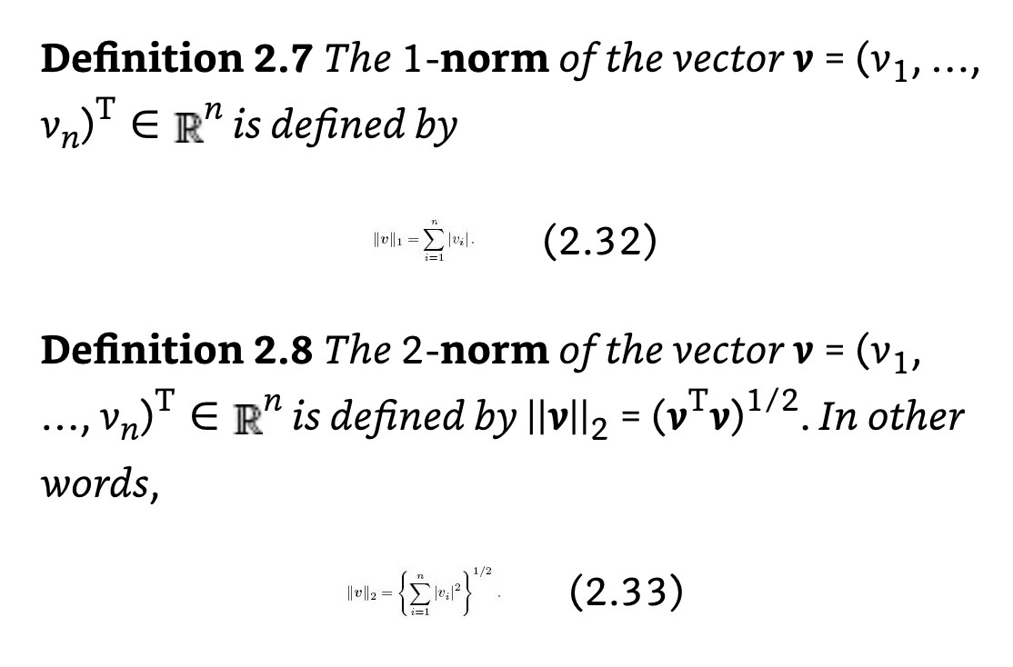 Definition 2.7 The 1-norm of the vector v = (v1, ..., | Chegg.com