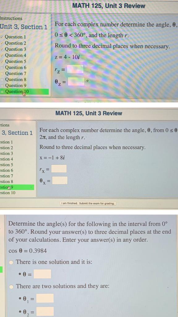 Solved MATH 125, Unit 3 Review Instructions Unit 3, Section | Chegg.com