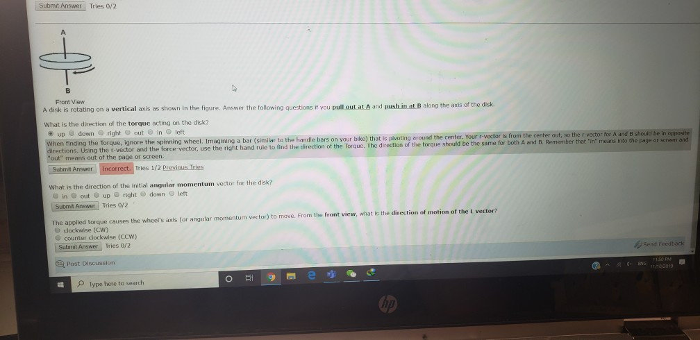 Solved SUUM ANSWF Tres 0/2 Front View A disk is rotating on | Chegg.com
