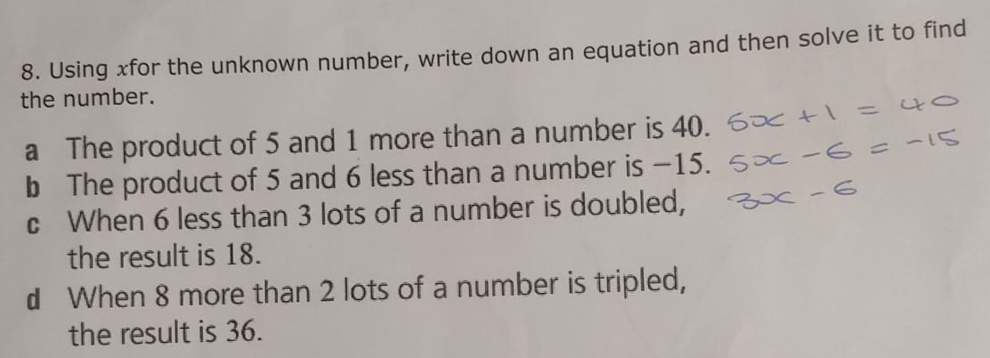 Solved 8. Using x for the unknown number, write down an | Chegg.com
