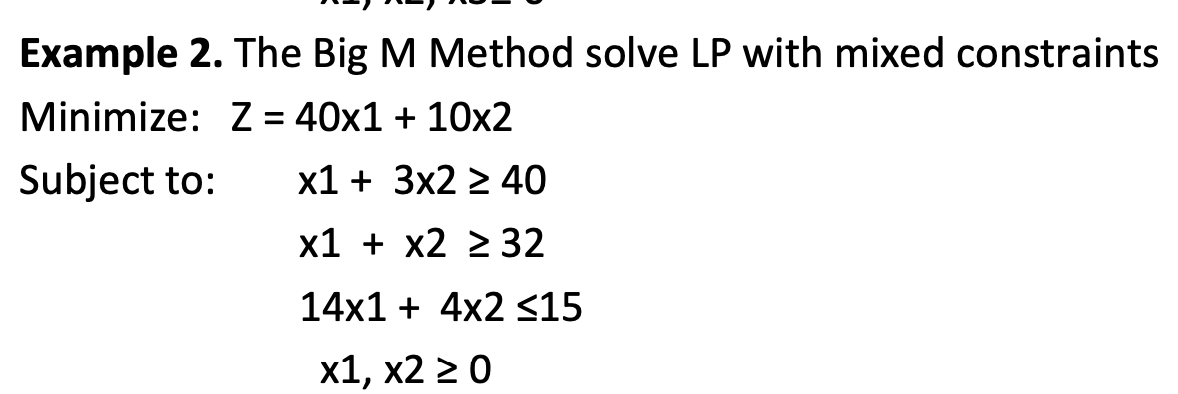 Solved Example 2. The Big M Method solve LP with mixed | Chegg.com