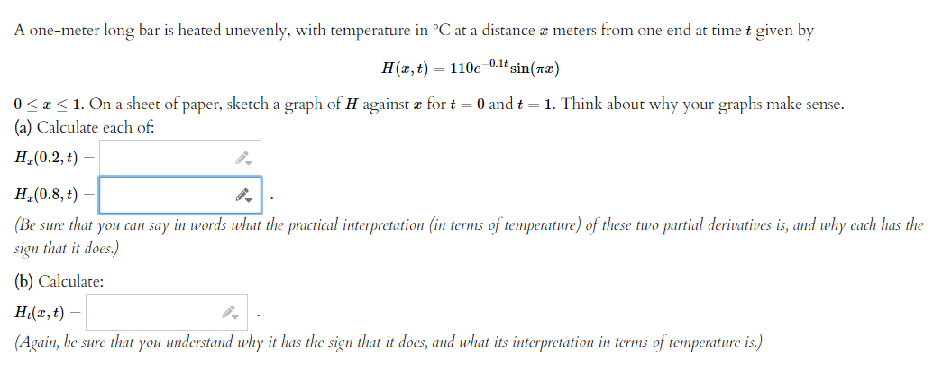 Solved A one-meter long bar is heated unevenly, with | Chegg.com
