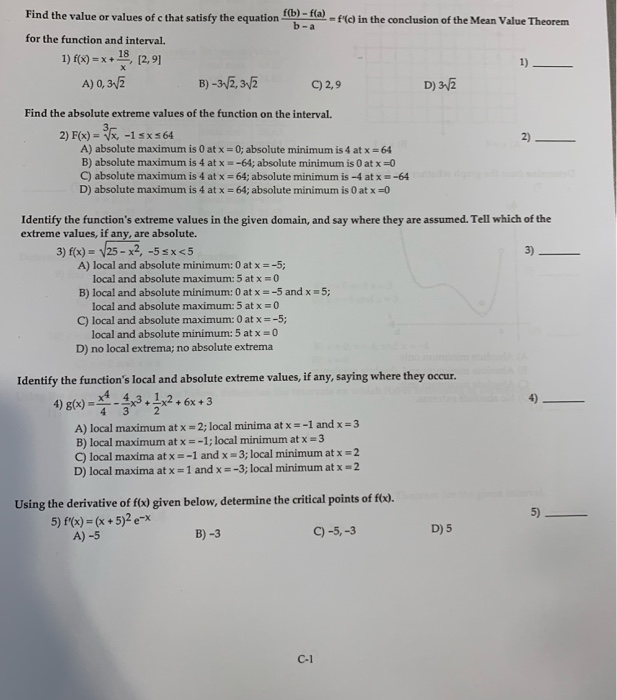 Solved Find the value or values of cthat satisfy the | Chegg.com