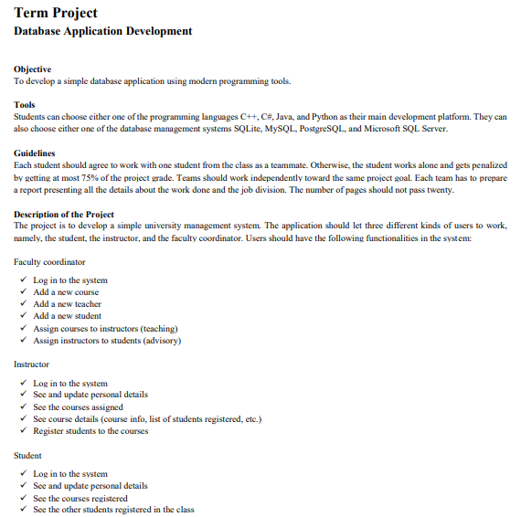Solved Term Project Database Application Development | Chegg.com