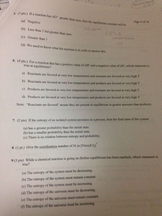 Solved If a reaction has delta G degree greater than zero, | Chegg.com