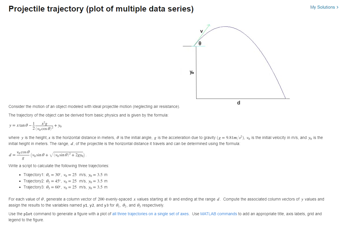 Solved Projectile trajectory (plot of multiple data series) | Chegg.com Solved Projectile trajectory (plot of multiple data series) | Chegg.com