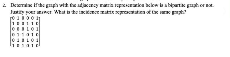 Solved 2. Determine if the graph with the adjacency matrix | Chegg.com