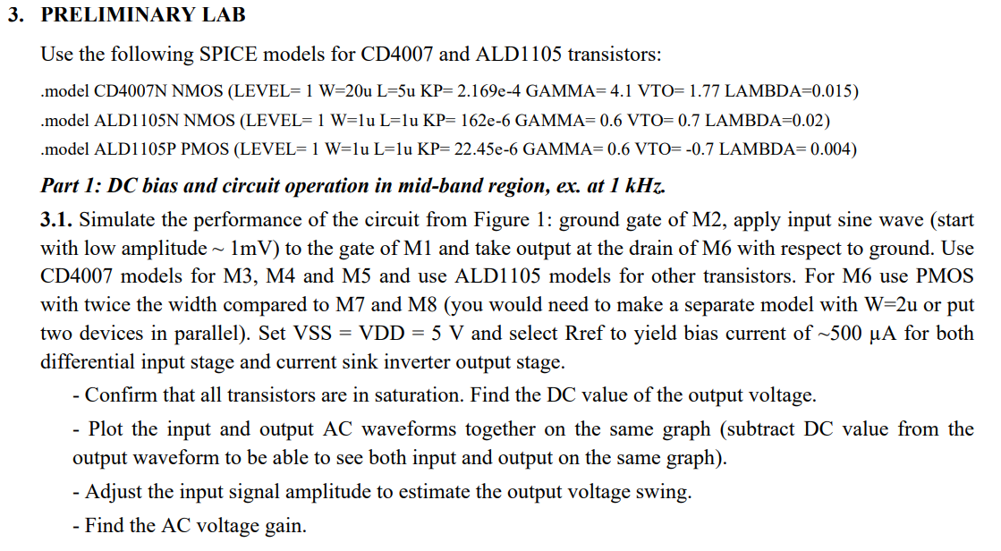 3. PRELIMINARY LAB Use the following SPICE models for | Chegg.com