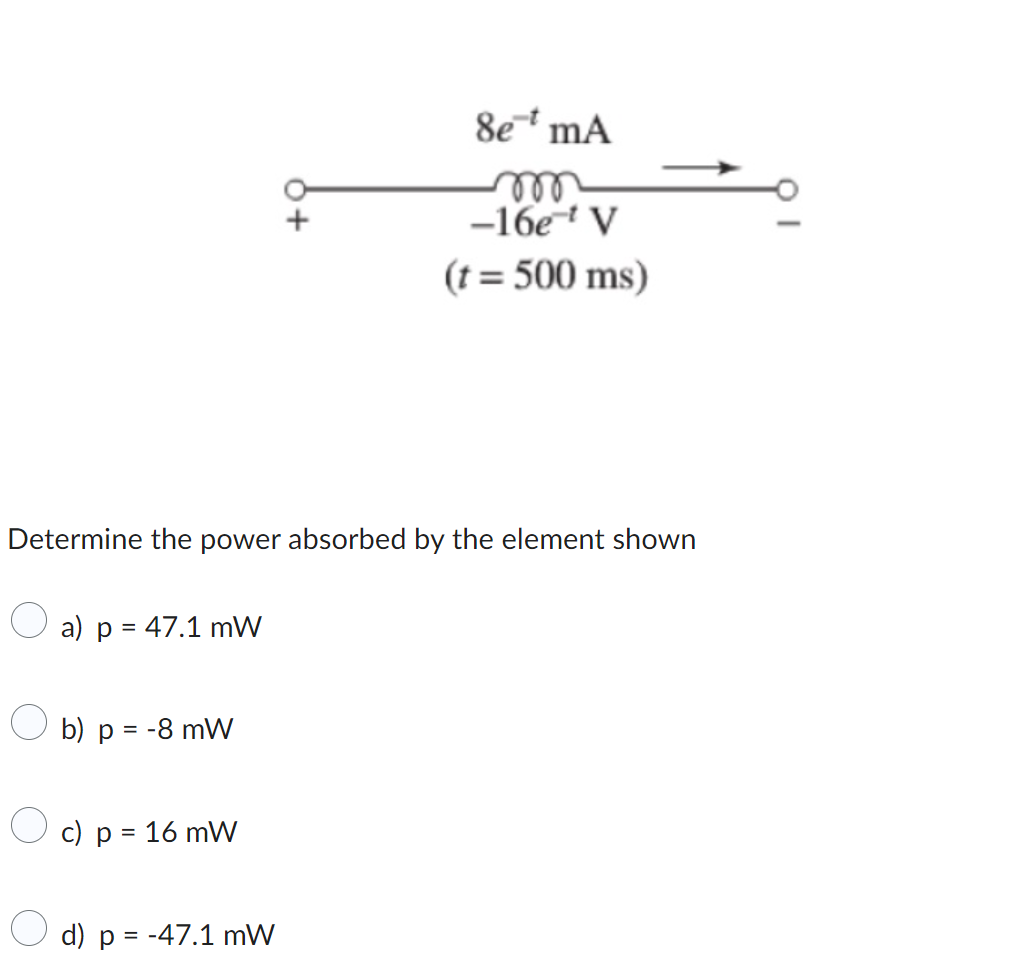 Solved Determine the power absorbed by the element | Chegg.com