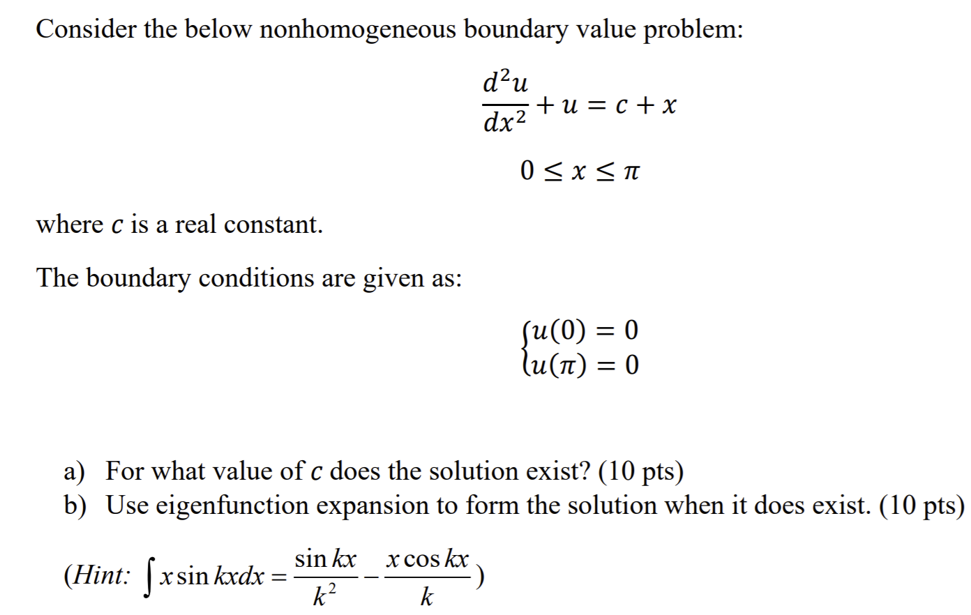Solved Consider the below nonhomogeneous boundary value | Chegg.com