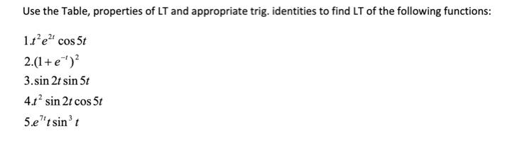 Solved Use the Table, properties of LT and appropriate trig. | Chegg.com