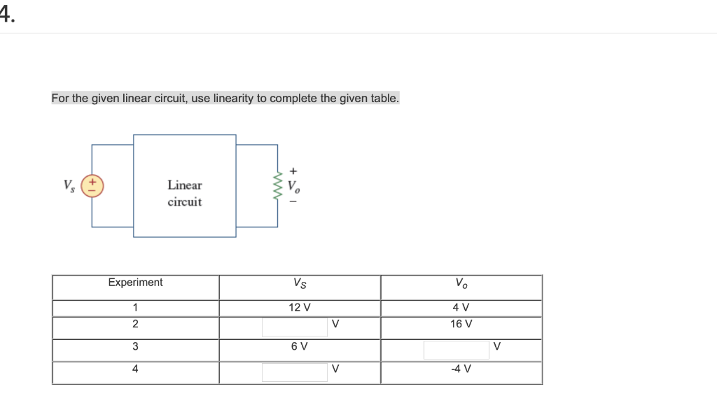 Solved For the given linear circuit, use linearity to | Chegg.com