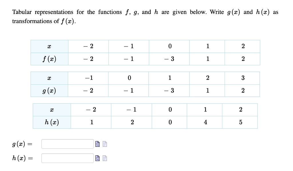 Solved Tabular representations for the functions f, g, and h | Chegg.com