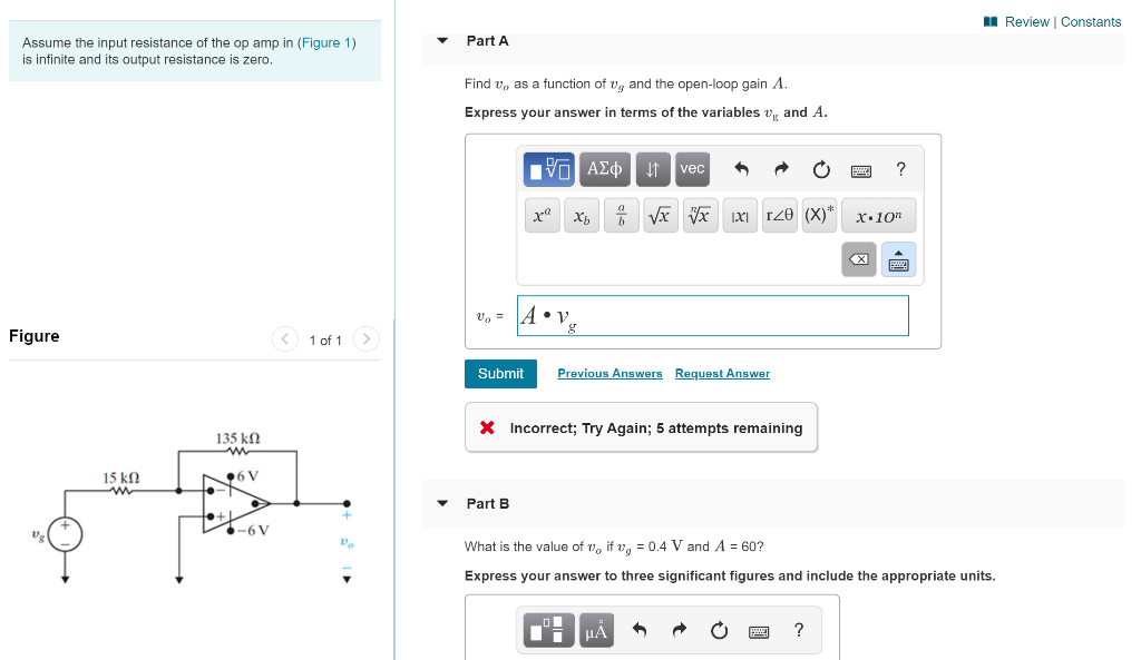 Solved u Review Constants Part A Assume the input resistance | Chegg.com
