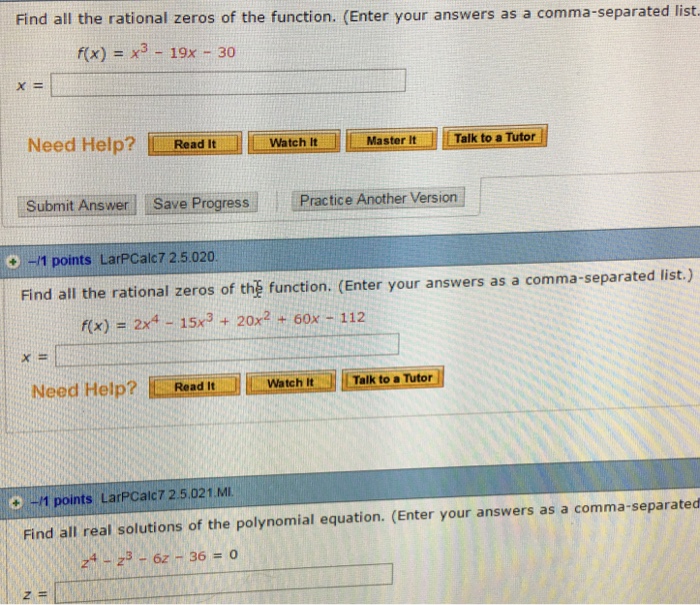Solved Find all the rational zeros of the function. (Enter | Chegg.com
