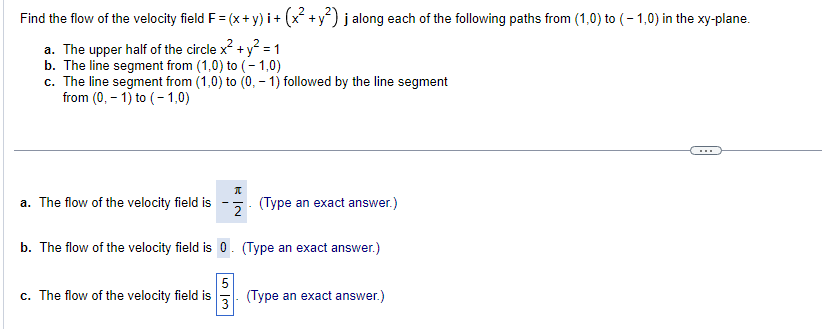 Solved Find the flow of the velocity field F=(x+y)i+(x2+y2) | Chegg.com