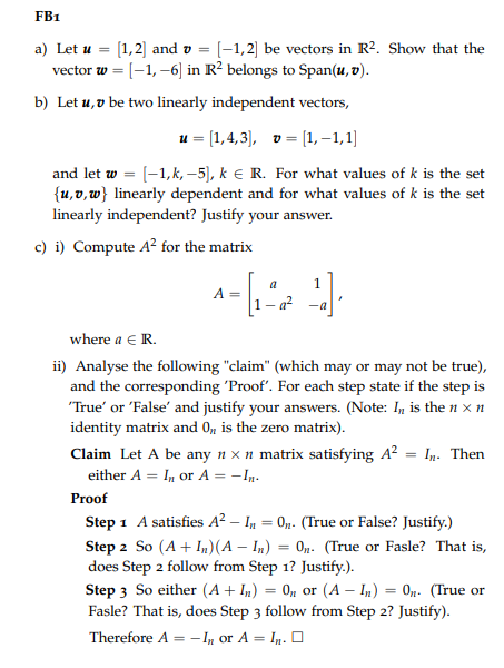 Solved FB1 a) Let u = [1,2] and v = (-1,2] be vectors in R2. | Chegg.com