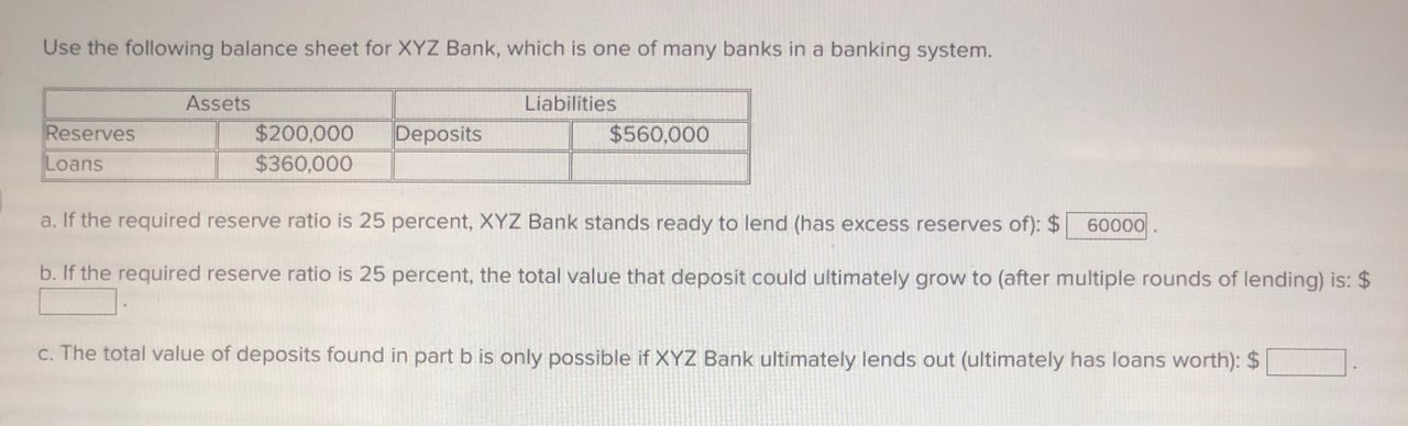 Solved Use the following balance sheet for XYZ Bank, which | Chegg.com