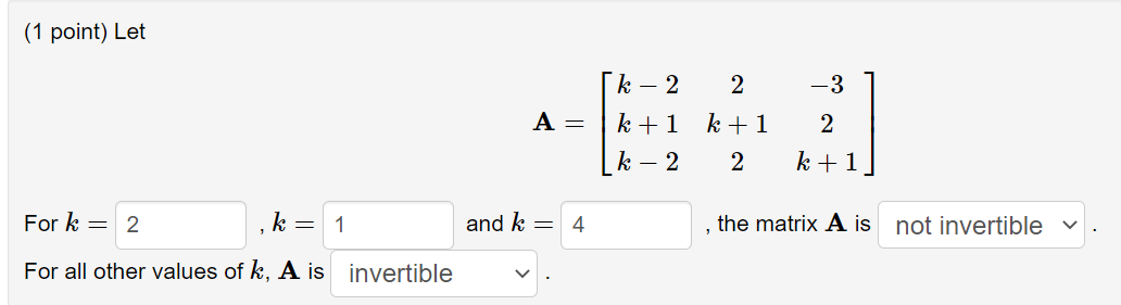 Solved (1 point) If a 4 x 4 matrix A with rows V1, V2, V3, | Chegg.com