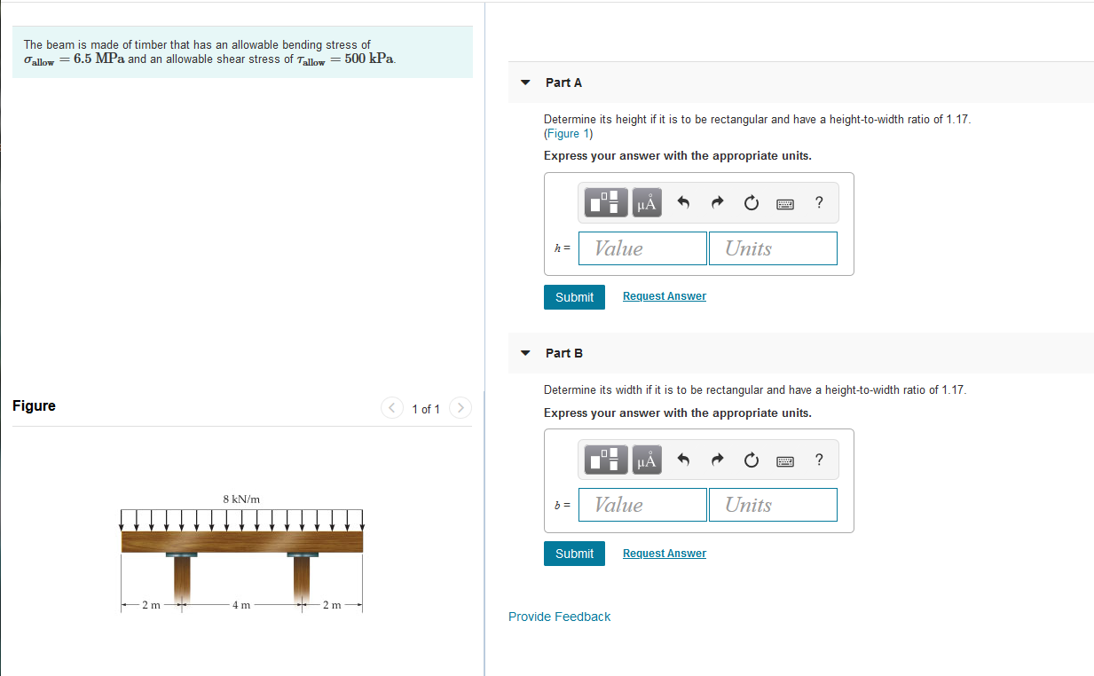 Solved The beam is made of timber that has an allowable | Chegg.com
