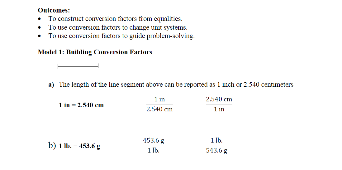 Solved Outcomes: To construct conversion factors from | Chegg.com