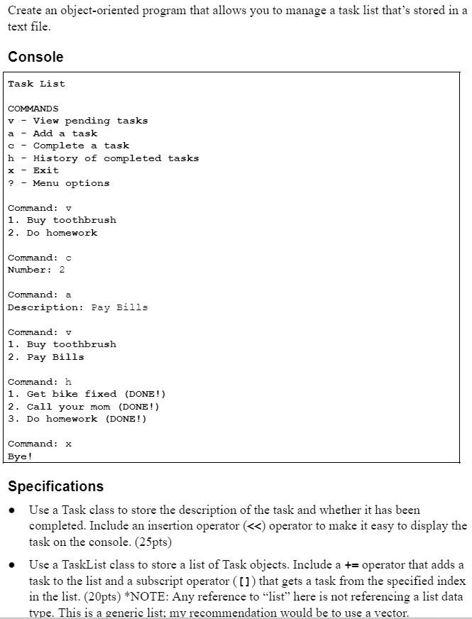 Solved Create an object-oriented program that allows you to | Chegg.com