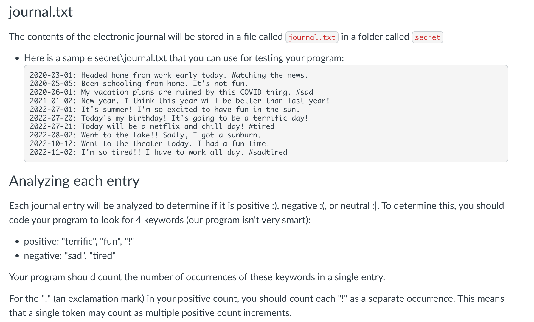 Solved Program \#3: Journal Analysis Due Sunday by 11:59pm | Chegg.com