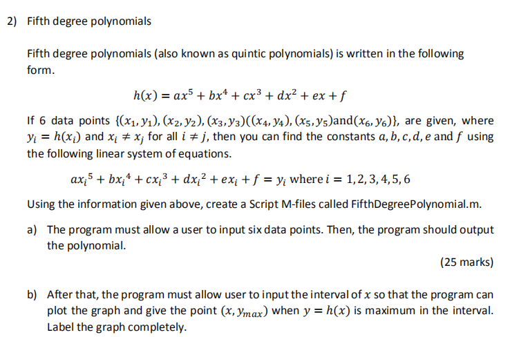 2) Fifth degree polynomials Fifth degree polynomials | Chegg.com