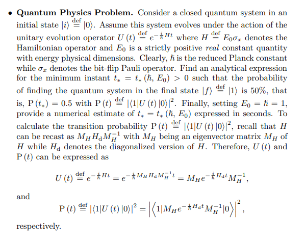 Solved Consider a closed quantum system in an initial state | Chegg.com