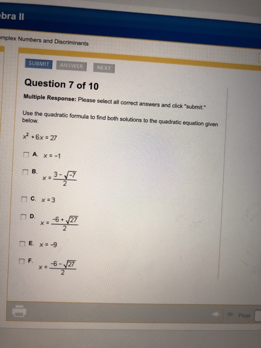 Solved use the quadratic formula to find both solutions to | Chegg.com