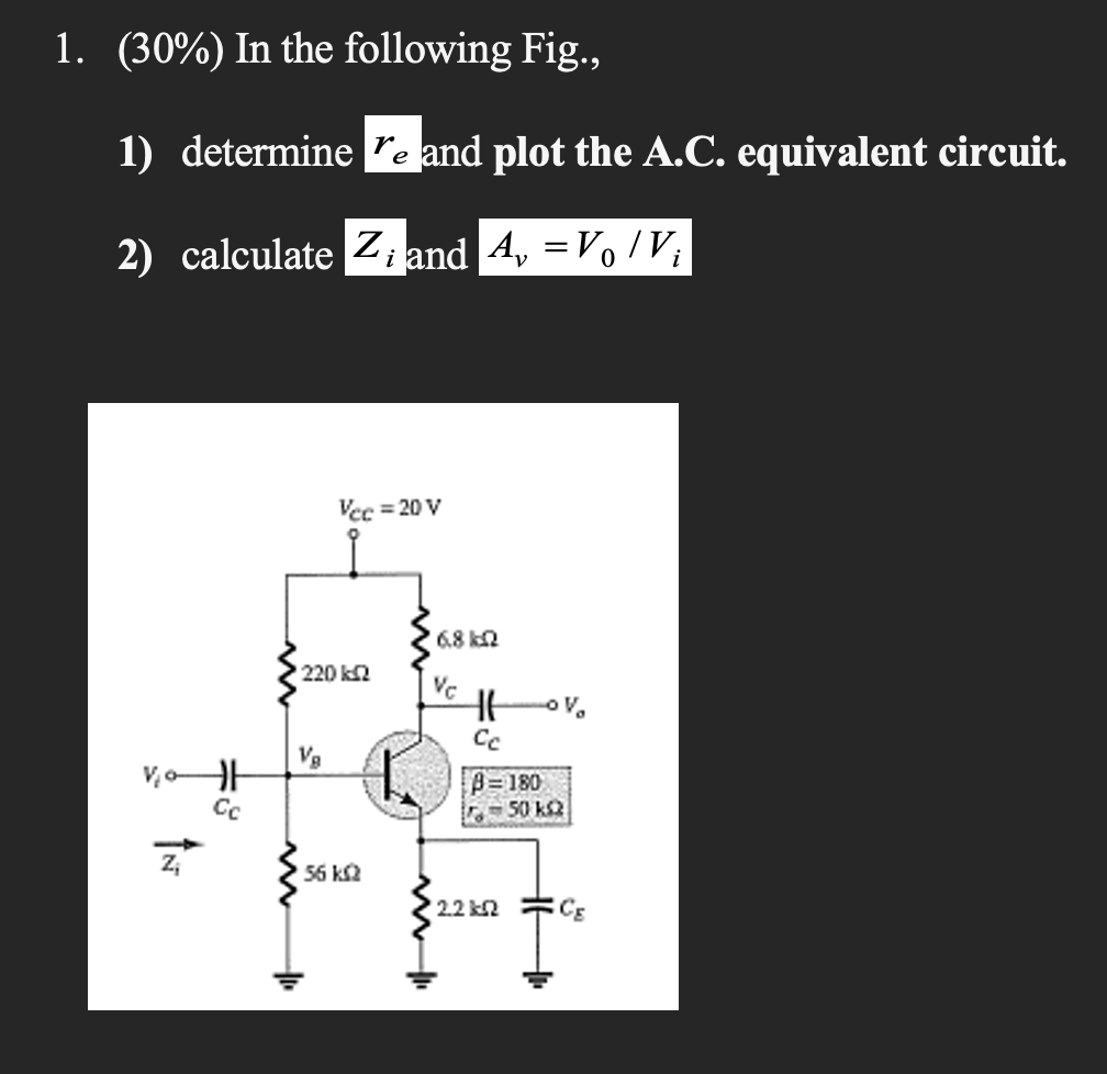 Solved (30%) In the following Fig., 1) determine re and plot | Chegg.com