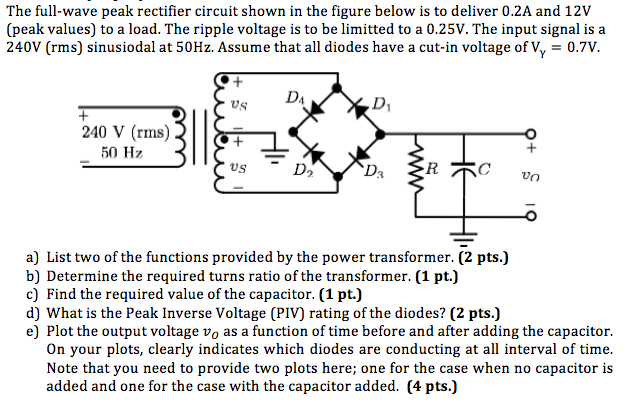 Solved The full-wave peak rectifier circuit shown in the | Chegg.com