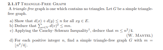 Solved 2.1.17 TRIANGLE-FREE GRAPH A triangle-free graph is | Chegg.com