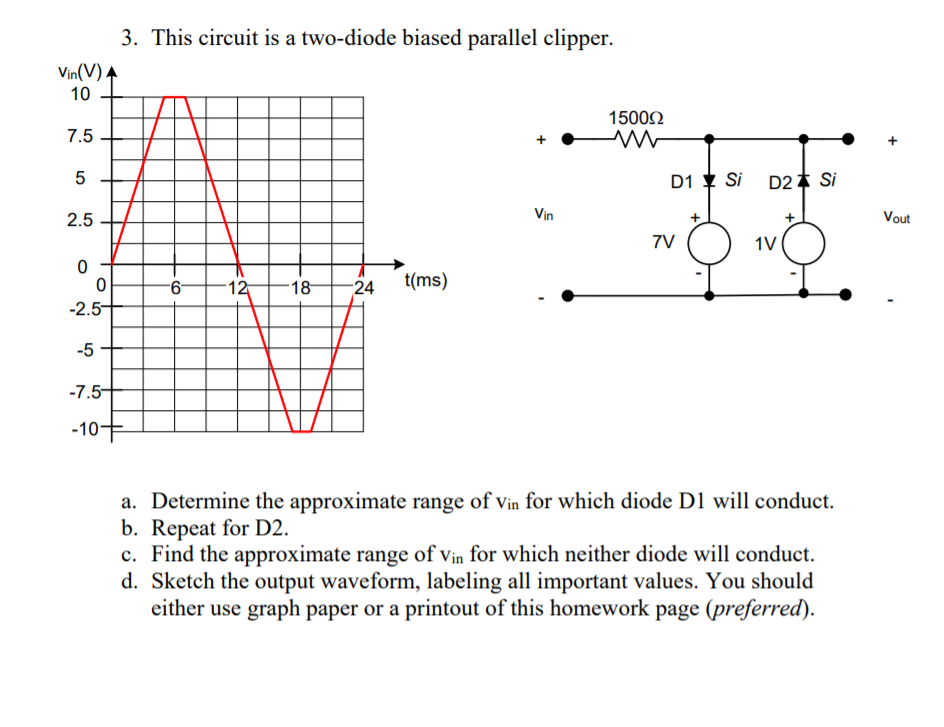 Solved 3. This circuit is a two-diode biased parallel | Chegg.com