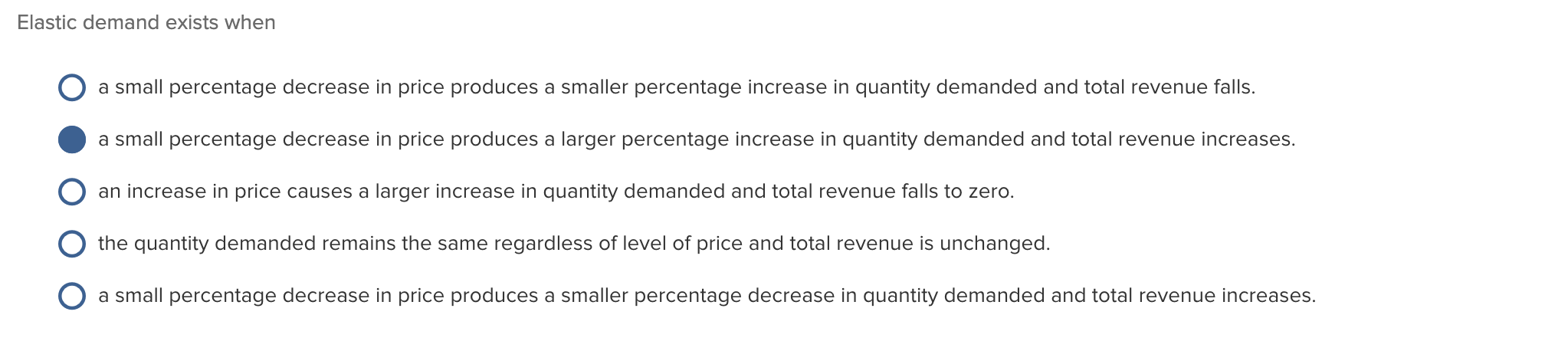 Solved Elastic demand exists when O a small percentage | Chegg.com