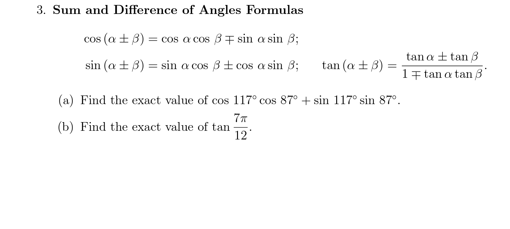 3. Sum and Difference of Angles Formulas | Chegg.com