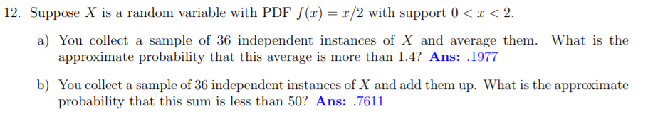 Solved 12 Suppose X Is A Random Variable With Pdf F X 2