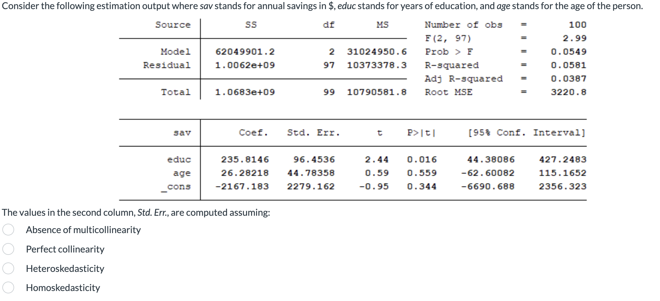 Solved The values in the second column, Std. Err., are | Chegg.com