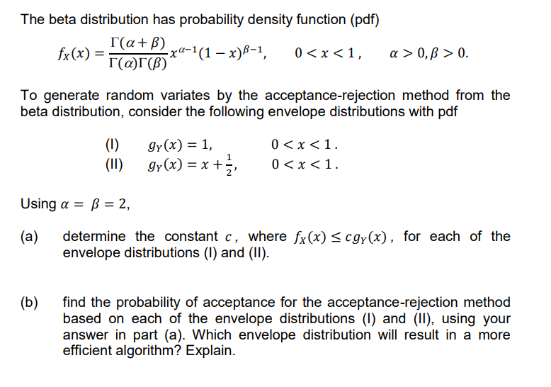 Solved The beta distribution has probability density | Chegg.com