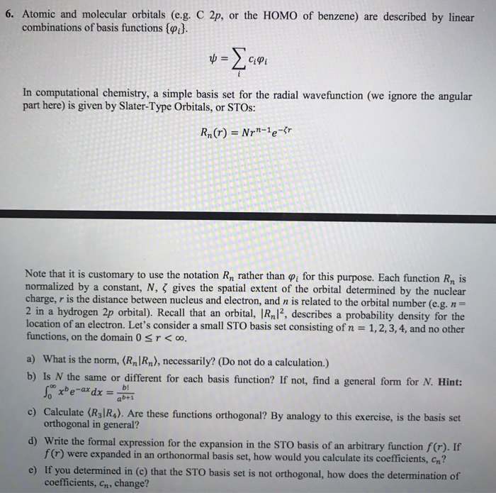 Solved 6. Atomic and molecular orbitals (e.g. C 2p, or the | Chegg.com