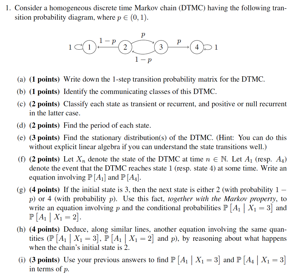 Consider a homogeneous discrete time Markov chain | Chegg.com