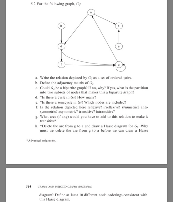 Solved 5.2 For the following graph, G a. Write the relation | Chegg.com