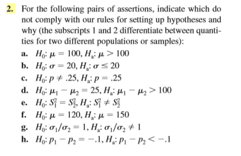 Solved 2. For the following pairs of assertions, indicate | Chegg.com