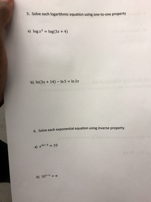 Solved 5. Solve each logarithmic equation using one-to-one | Chegg.com