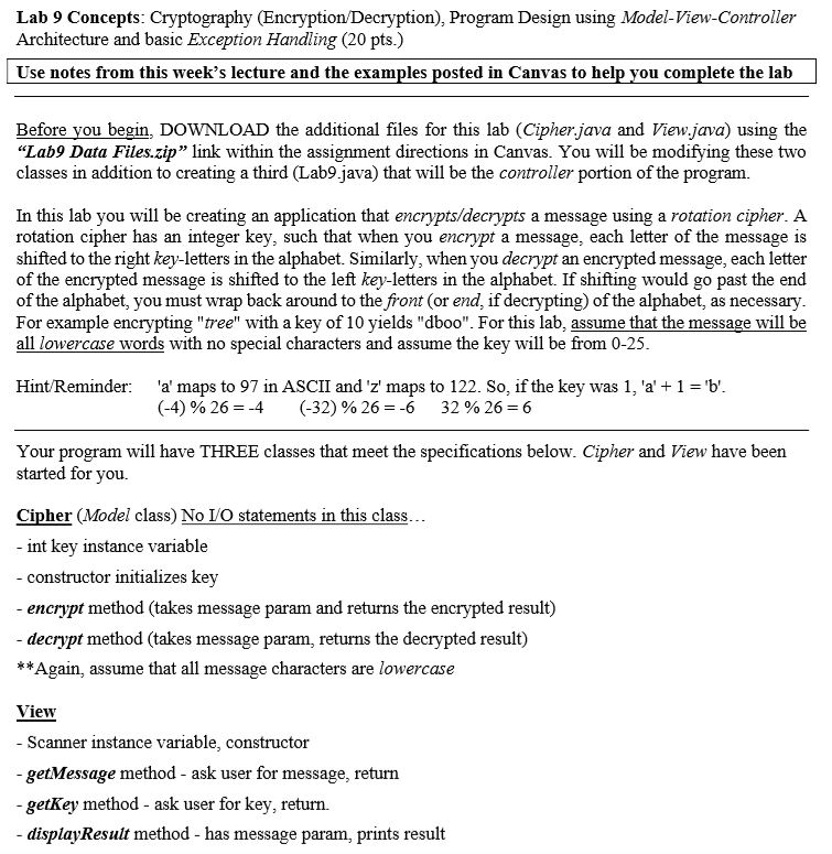 Lab 9 Concepts: Cryptography (Encryption/Decryption), | Chegg.com