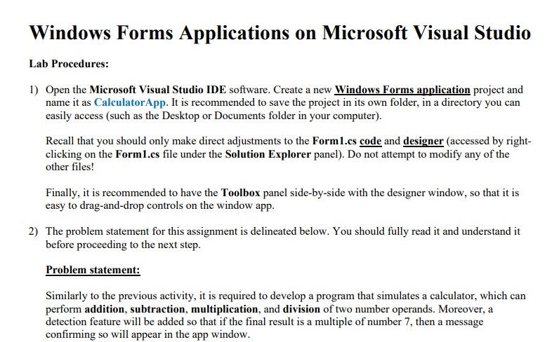 Solved Windows Forms Applications on Microsoft Visual Studio | Chegg.com