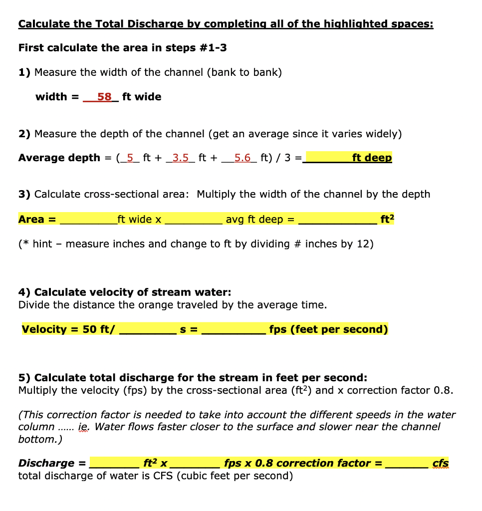 Calculate the Total Discharge by completing all of | Chegg.com