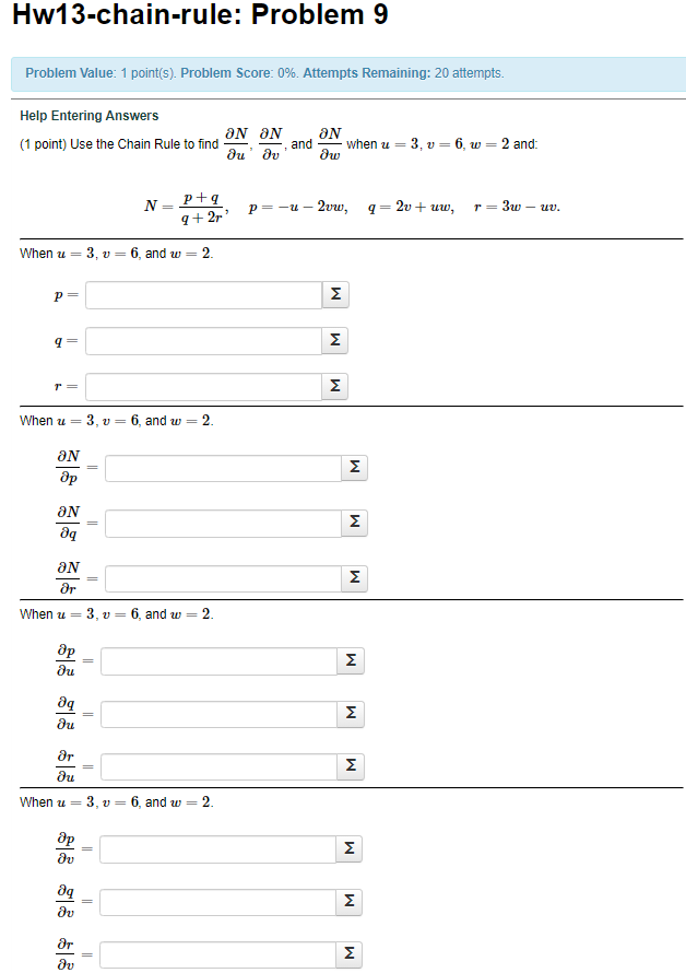 Solved Hw13-chain-rule: Problem 9 Problem Value: 1 point(s). | Chegg.com