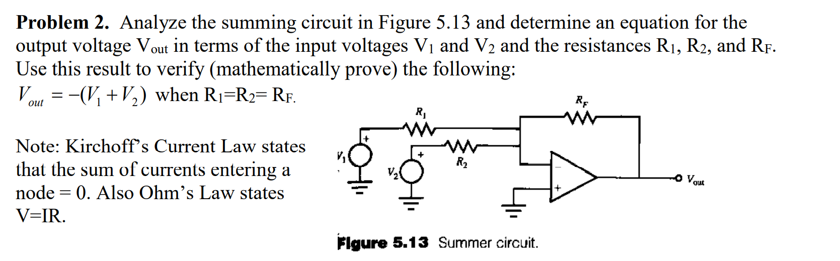 Solved Problem 2. Analyze the summing circuit in Figure 5.13 | Chegg.com