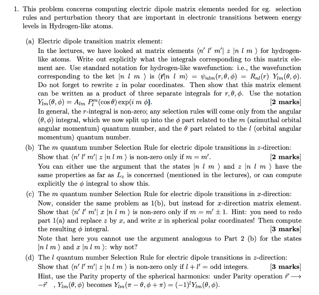 Solved This problem concerns computing electric dipole | Chegg.com